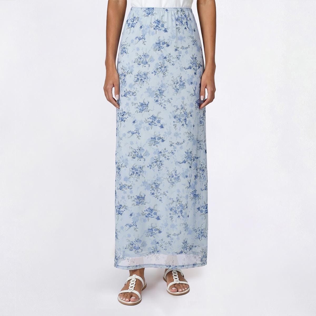 Click here for Juniors Pink Rose Print Mesh Rosette Midi Skirt- F... prices